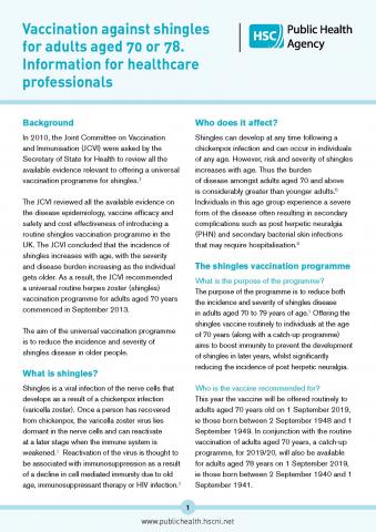 Shingles factsheet for health professionals | HSC Public Health Agency